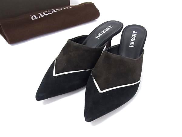 ■極美品■a.testoni ア テストーニ スエード ミュール表記サイズ： 36 1/2 ( 約23.5cm)  靴 シューズ レディース ブラック系 BJ8410