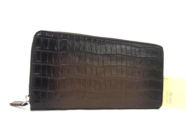 ■新品■未使用■ PRARE プレリー クロコダイル型押しレザー ラウンドファスナー 長財布 ウォレット 小銭入れ ブラウン系 BJ9211