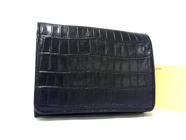 ■新品■未使用■ PRARE プレリー クロコダイル型押しレザー 二つ折り 財布 ウォレット 小銭入れ 札入れ ブラック系 BJ9213