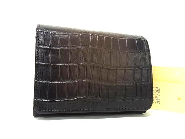 ■新品■未使用■ PRARE プレリー クロコダイル型押しレザー 二つ折り 財布 ウォレット 小銭入れ 札入れ ブラウン系 BJ9214
