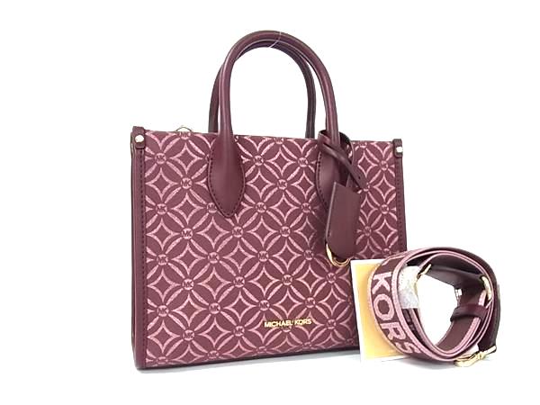 ■新品■未使用■ MICHAEL KORS マイケルコース キャンバス×レザー 2WAY ハンドバッグ ショルダー ボルドー系×ピンク系 BJ9384