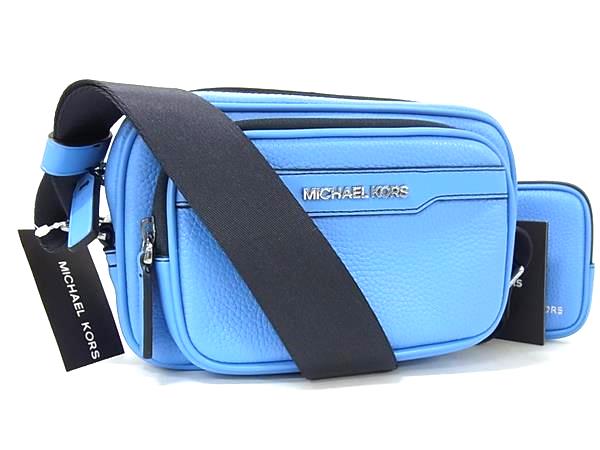 ■新品■未使用■ MICHAEL KORS マイケルコース レザー ショルダーバッグ 肩掛け 斜め掛けかばん ライトブルー系×ブラック系 BJ9394
