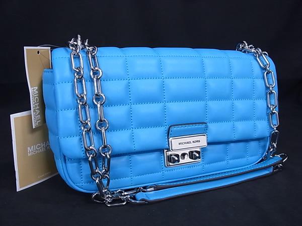 ■新品同様■ MICHAEL KORS マイケルコース レザー キルティング チェーン ショルダーバッグ 斜めがけ ブルー系×シルバー系 BJ9410