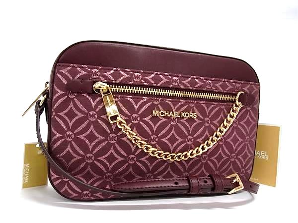 ■新品同様■ MICHAEL KORS マイケルコース キャンバス×レザー  ショルダーバッグ 肩掛け 斜め掛け ボルドー系×ピンク系 BJ9415
