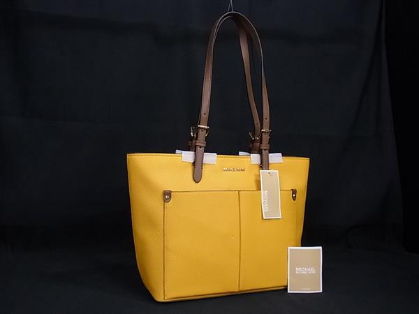 ■新品■未使用■ MICHAEL KORS マイケルコース レザー トートバッグ 肩掛けかばん レディース イエロー系×ブラウン系 BJ9416