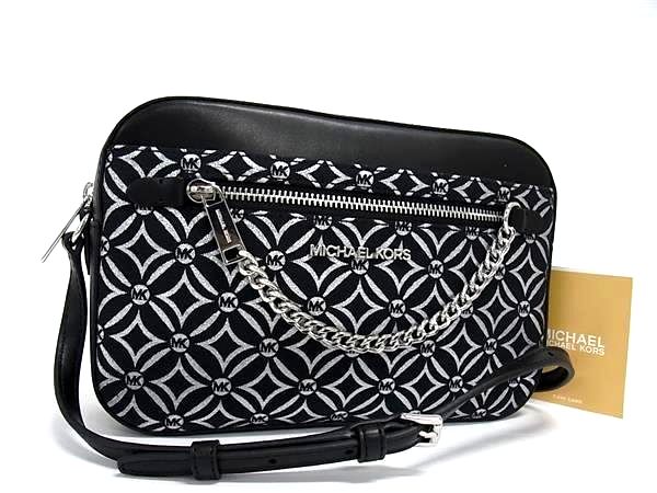 ■新品■未使用■ MICHAEL KORS マイケルコース キャンバス×レザー ショルダーバッグ 斜め掛けブラック系×シルバー系 BJ9417