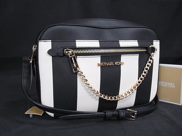 ■新品■未使用■ MICHAEL KORS マイケルコース レザー ショルダーバッグ 肩掛け 斜め掛けかばん ブラック系×アイボリー系 BJ9421