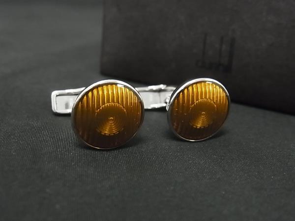 ■極美品■ dunhill ダンヒル SV925 カフスボタン カフリンクス アクセサリー ビジネス 紳士 メンズ イエロー系×シルバー系 BJ9797