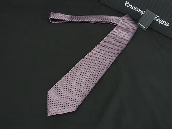 ■新品■未使用■ Ermenegildo Zegna エルメネジルド ゼニア シルク100% 総柄 ネクタイ ビジネス 紳士 メンズ パープル系 BJ9826