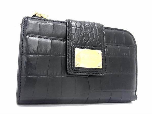 ■新品■未使用■ LEATHER JEWELS レザージュエルズ クロコダイル型押しレザー 二つ折り 財布 ウォレット レディース ブラック系 BK1460