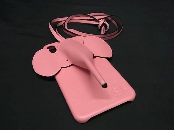 ■極美品■ LOEWE ロエベ アナグラム レザー エレファント ストラップ i phone XS MAX対応 アイフォン スマホケース ピンク系 BK1723