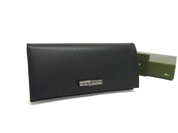 ■新品■未使用■ LONGCHAMP ロンシャン ロゾ レザー 二つ折り 長財布 札入れ 小銭入れ ウォレット メンズ ブラック系 BK4352