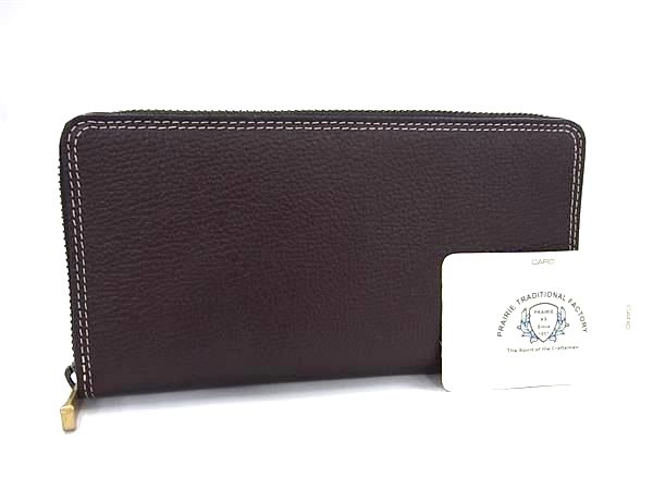 ■新品同様■ PRARE プレリー レザー ラウンドファスナー 長財布 ウォレット メンズ ブラウン系 BK5065