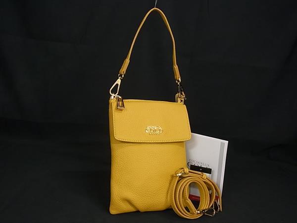 ■新品同様■ COCOCELUX GOLD ココセリュックスゴールド レザー 2WAY クロスボディ ショルダーバッグ ポシェット  イエロー系 BK5269