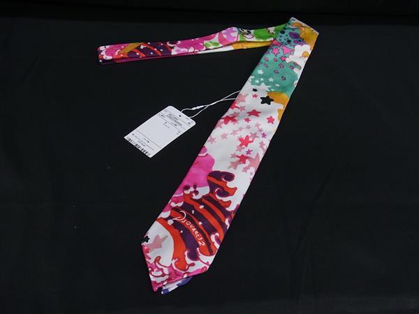 ■新品同様■ DSQUARED2 ディースクエアード コットン98％×ポリウレタン×2％ ネクタイ メンズ ホワイト系×マルチカラー BK8170