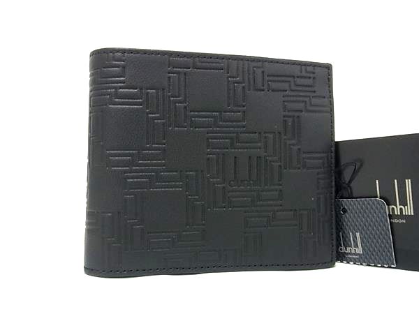 ■新品同様■ dunhill ダンヒル レザー 二つ折り 財布 ウォレット 札入れ 小銭入れ カード入れ メンズ ブラック系 BK8955