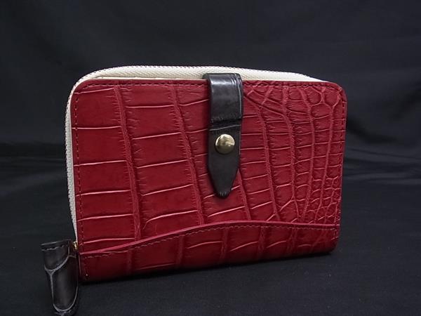 ■極上■本物■新品同様■ Falchi New York ファルチニューヨーク クロコダイル 二つ折り 財布 ウォレット レッド系 BK9148