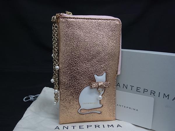■新品■未使用■ ANTEPRIMA アンテプリマ ミャゴラーレ レザー 猫 スマホケース ポーチ マルチケース メタリック ピンク系 BL7229