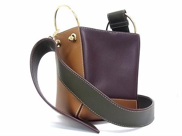 ■美品■ STRATHBERRY ストラスベリー ラナ ナノ レザー ショルダーバッグ クロスボディ レディース ブラウン系×ボルドー系 BM0141