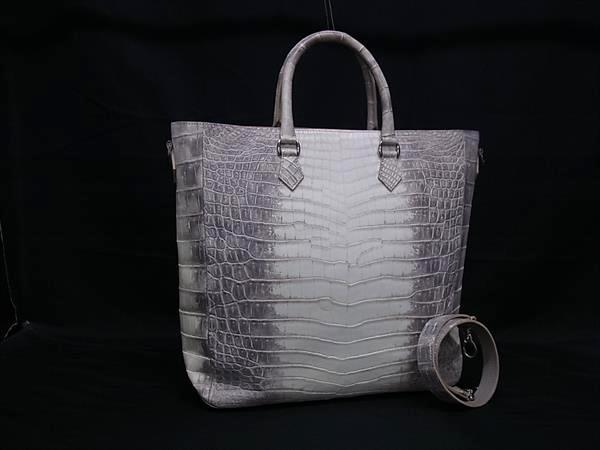 ■極上■本物■美品■ 山本製鞄 やまもとせいほう クロコダイル ヒマラヤ染め 2WAY ハンドバッグ ショルダー アイボリー系 BM7491