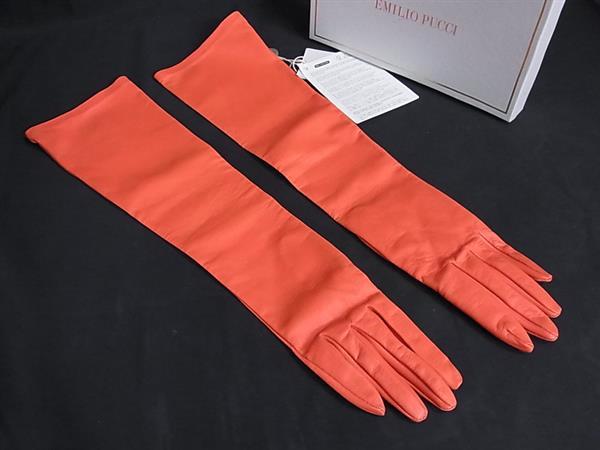 ■新品同様■ EMILIO PUCCI エミリオプッチ ラムスキン100％ 手袋 グローブ レディース オレンジ系 BM7520