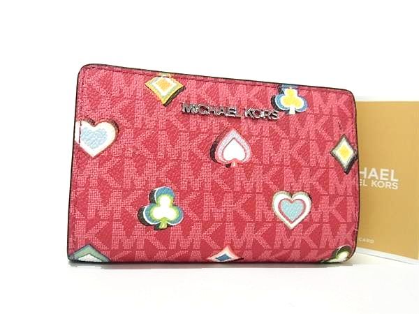 ■新品■未使用■ MICHAEL KORS マイケルコース PVC トランプ柄 二つ折り 財布 ウォレット 小銭入れ レディース レッド系 BM9660