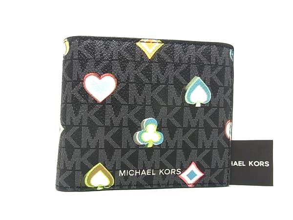■新品■未使用■ MICHAEL KORS マイケルコース MK柄 PVC 二つ折り 財布 ウォレット レディース ブラック系 BM9707