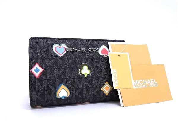 ■新品■未使用■ MICHAEL KORS マイケルコース  MK柄 PVC 二つ折り 財布 ウォレット 小銭入れ レディース ブラック系 BM9710