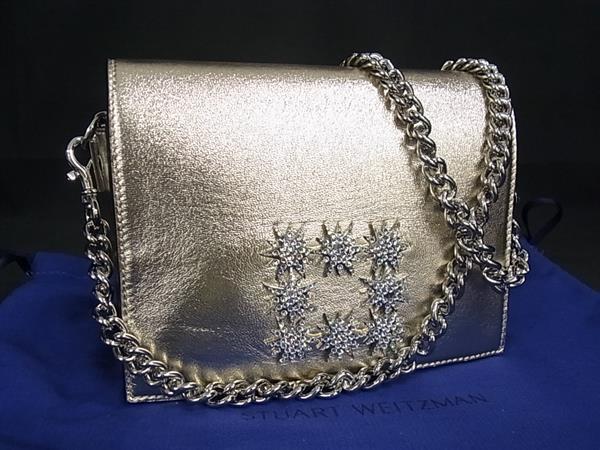 ■新品■未使用■STUART WEITZMAN スチュアート ワイツマン レザー ラインストーン ショルダーバッグ レディース ゴールド系 BN2172
