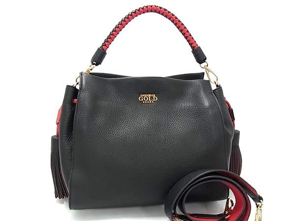 ■新品■未使用■ COCOCELUX GOLD ココセリュックスゴールド レザー 2WAY クロスボディ ハンドバッグ ショルダー ブラック系 BN3363