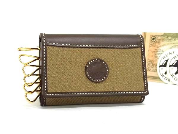 ■新品■未使用■ HUNTING WORLD ハンティングワールド キャンバス×レザー 6連 キーケース 鍵入れ カーキ系×ブラウン系 BN3969