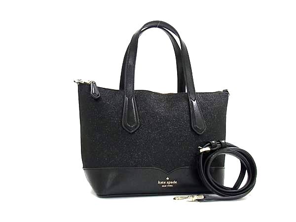 ■新品同様■ kate spade ケイトスペード グリッター×レザー 2WAY ハンドバッグ ショルダーバッグ レディース ブラック系 BN4465