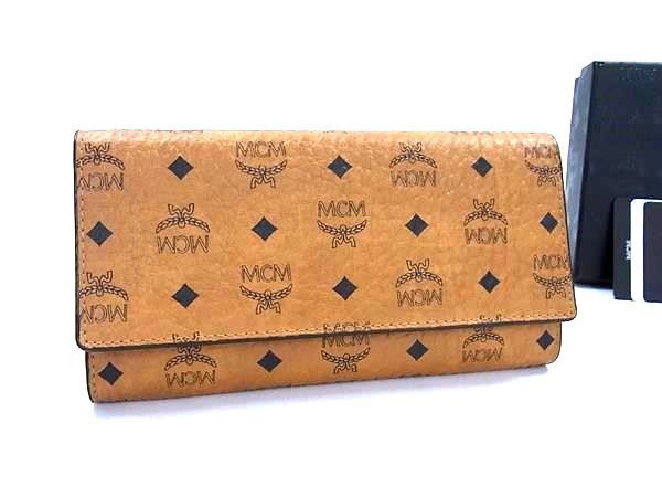 ■極美品■ MCM エムシーエム モノグラム ヴィセトス柄 レザー 三つ折り 長財布 ウォレット ブラウン系 BN4768