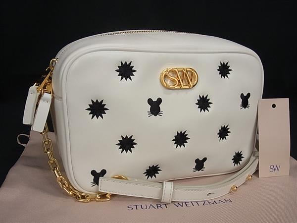 ■新品同様■ STUART WEITZMAN スチュアート ワイツマン レザー アニマル ネズミ チェーン ショルダーバッグ ホワイト系 BP1088