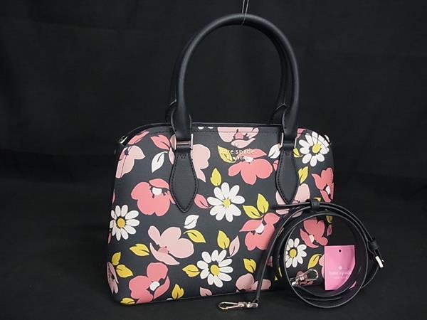 ■新品同様■ kate spade ケイトスペード K6108 PVC 花柄 フラワー 2WAY ハンドバッグ ショルダー クロスボディ ネイビー系 BP1091