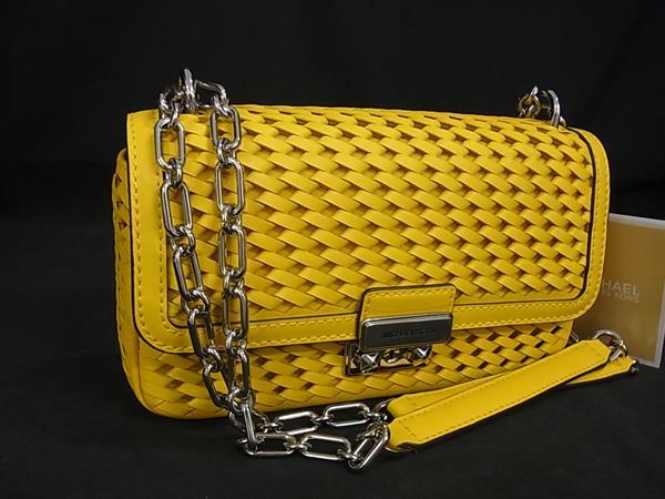 ■新品同様■ MICHAEL KORS マイケルコース レザー ショルダーバッグ クロスボディ 肩掛け イエロー系×シルバー系 BP1092