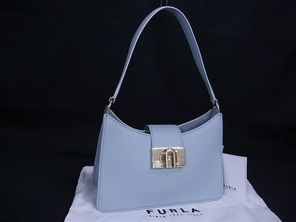 ■新品同様■ FURLA フルラ 1927 レザー ワンハンドル ハンドバッグ ショルダー 肩掛け レディース アイスブルー系 BP1493