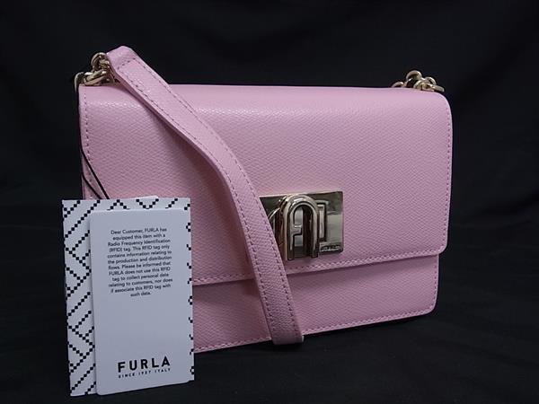 ■新品■未使用■ FURLA フルラ 1927 レザー チェーン ターンロック ショルダーバッグ クロスボディ 斜め掛 ピンク系 BP1498