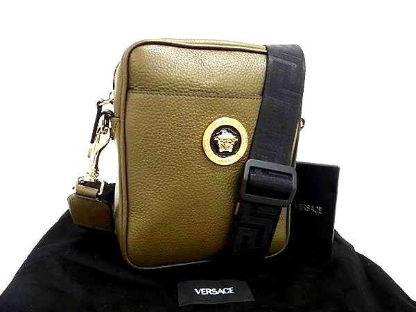 ■新品■未使用■ VERSACE ヴェルサーチ メデューサ レザー ショルダーバッグ クロスボディ メンズ レディース カーキ系 BP2407