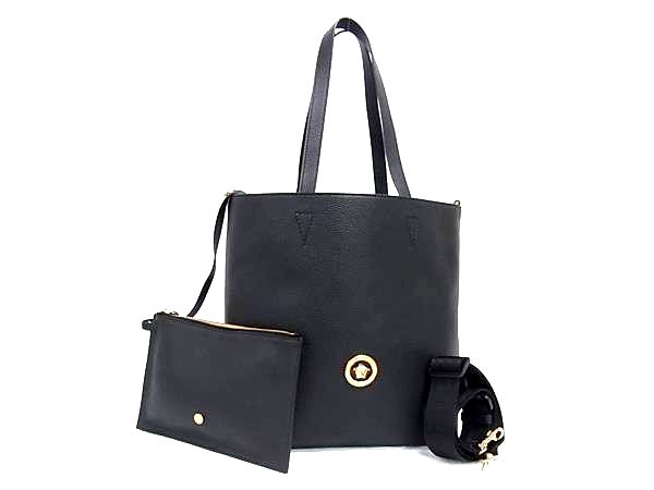 ■新品■未使用■ VERSACE ヴェルサーチ メデューサ レザー ポーチ付き 2WAY トートバッグ ショルダー 斜め掛け ブラック系 BP2411