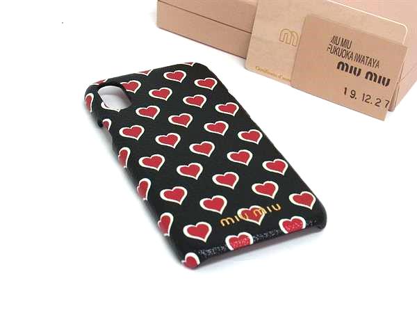 ■新品■未使用■ miumiu ミュウミュウ マドラス レザー ハート iPhone X / XS 対応 アイフォンケース レディース ブラック系 BP3325