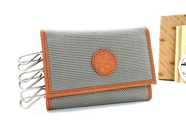 ■極美品■ HUNTING WORLD ハンティングワールド キャンバス×レザー 6連 キーケース 鍵入れ メンズ グレー系 BP4041