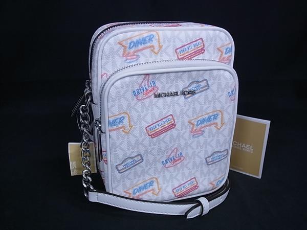 ■新品■未使用■ MICHAEL KORS マイケルコース 35T5STVC2I JET SET TRAVEL MK柄 PVC ショルダーバッグ 斜め掛け ホワイト系 BP6395