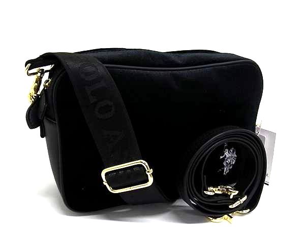■新品同様■ U.S. POLO ASSN. ユーエスポロアッスン ベロア×レザー ショルダーバッグ クロスボディ 斜め掛け ブラック系 BQ0845