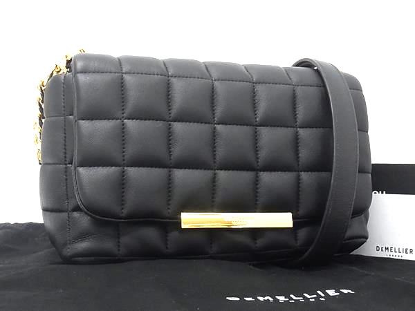 ■新品同様■ DEMELLIER デメリエー N104 フォニックス レザー チェーン クロスボディ ショルダーバッグ 斜め掛け ブラック系 BQ0889