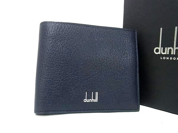 ■新品同様■ dunhill ダンヒル レザー 二つ折り 財布 ウォレット 小銭入れ 札入れ カード入れ メンズ レディース ネイビー系 BQ2541