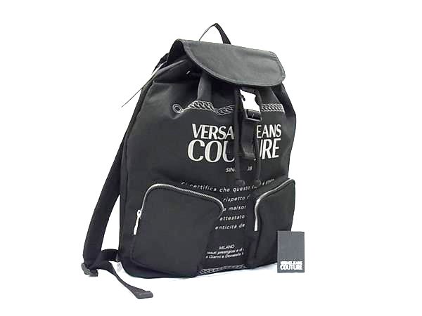 ■極美品■VERSACE JEANS COUTURE ヴェルサーチェ ジーンズ クチュール ナイロン リュックサック バックパック ブラック系 BR0192