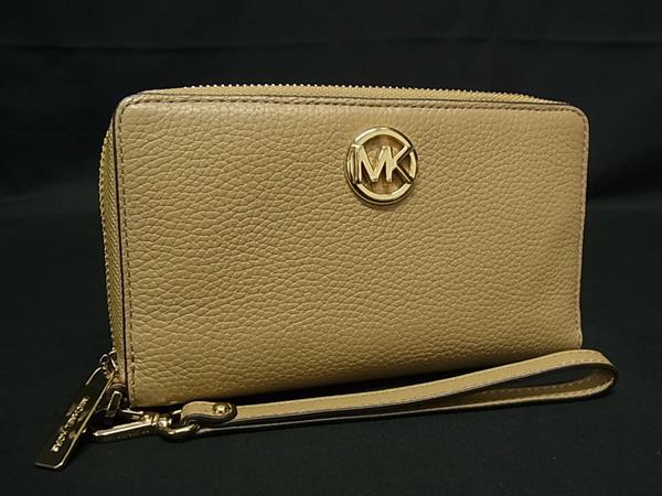 ■新品同様■ MICHAEL KORS マイケルコース レザー ラウンドファスナー 長財布 ウォレット 札入れ 小銭入れ ベージュ系 BR0431