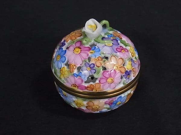 ■新品同様■ HEREND ヘレンド ファンタジー フラワー 花柄 ボンボニエール 透かしボンボン入れ 小物入れ マルチカラー BR0655