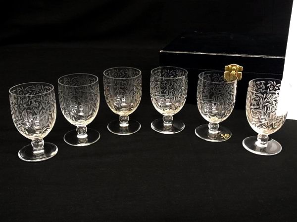 ■極美品■Baccarat オールドバカラ ヴィンテージ アンティーク ゴルフジュアン クリスタルガラス オリーブ グラス 6客セット BR0762